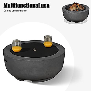HOOOWOOO 24" Small Round Outdoor Fire Pits,Patio Concrete Wood Burning FirePit Bowl,Faux Stone Clay Firepits Table for Outside,Gray