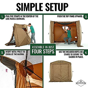 Hike Crew 6.5’ x 6.5’ Enclosed Waterproof Pop-Up Gazebo Tent | 4-Sided Outdoor Canopy Shelter w/Built-In Floor, Screened Roof & Cover, Built-In Awning, Stakes, Ropes & Carry Bag | UV Resistant SPF 50+