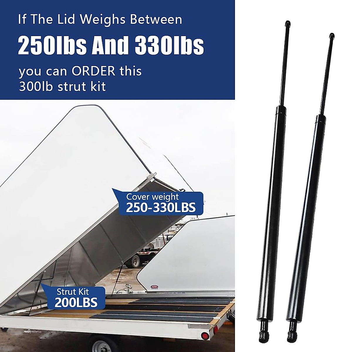 28Inch 300Lb Gas Struts Spring Shock Fit for Heavy-Duty Sled Trailer Tonneau Cover Trap Door Murphy Bed Truck Cover 1335N Gas Strut Shocks Lift Support Replace SF280M300 2Pcs