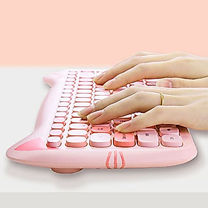 Wireless Keyboard Mouse Combo,Colorful Cute 2.4G Wireless Keyboard and Mouse Set,Ergonomic Gaming Keyboard and Mouse Kit for Windows,for OS X,for Android(Pink)