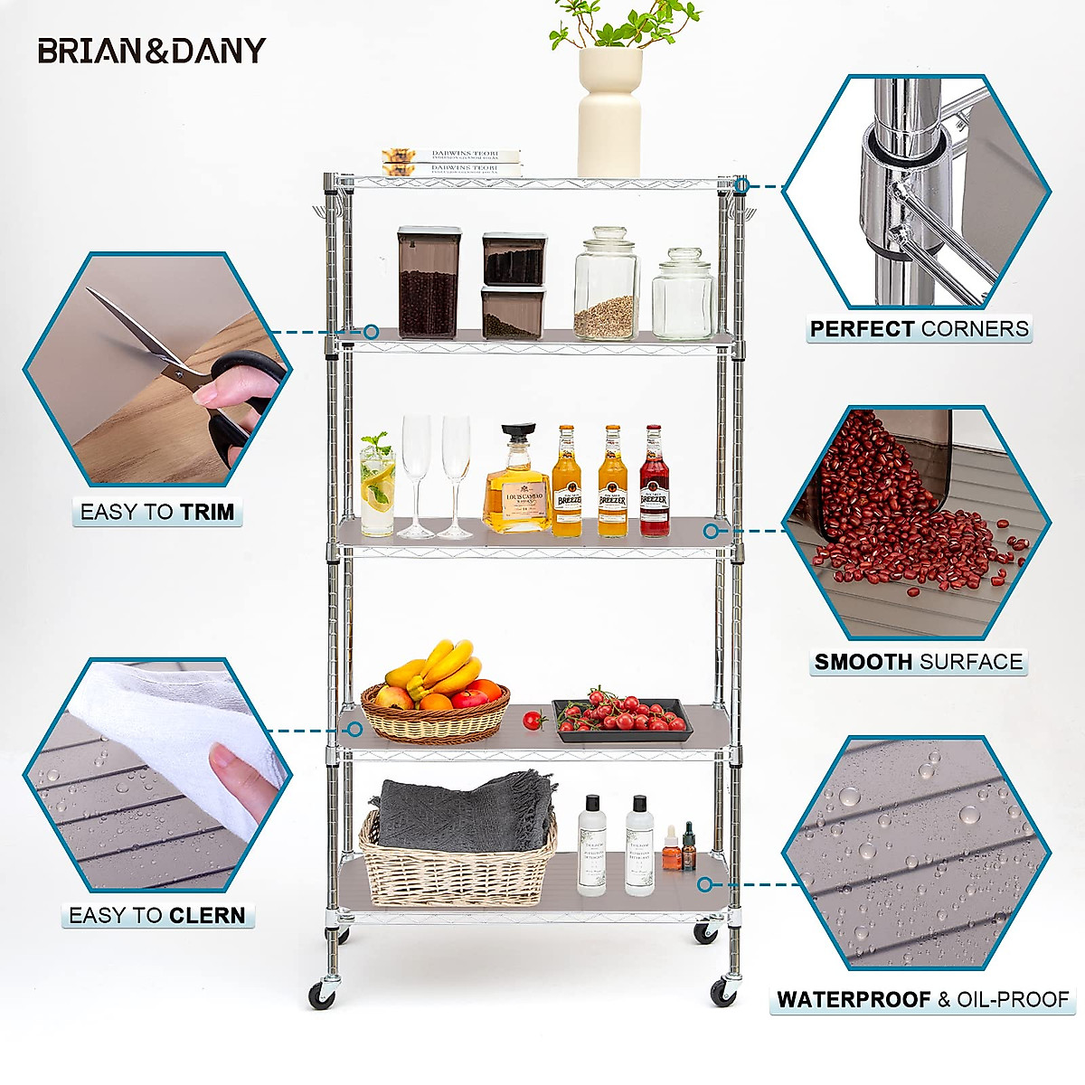 BRIAN & DANY Wire Shelf Liner 14" X 30", Heavy Duty Shelf Liners for Wire Shelving, Waterproof Protector Mats, Set of 5, Charcoal