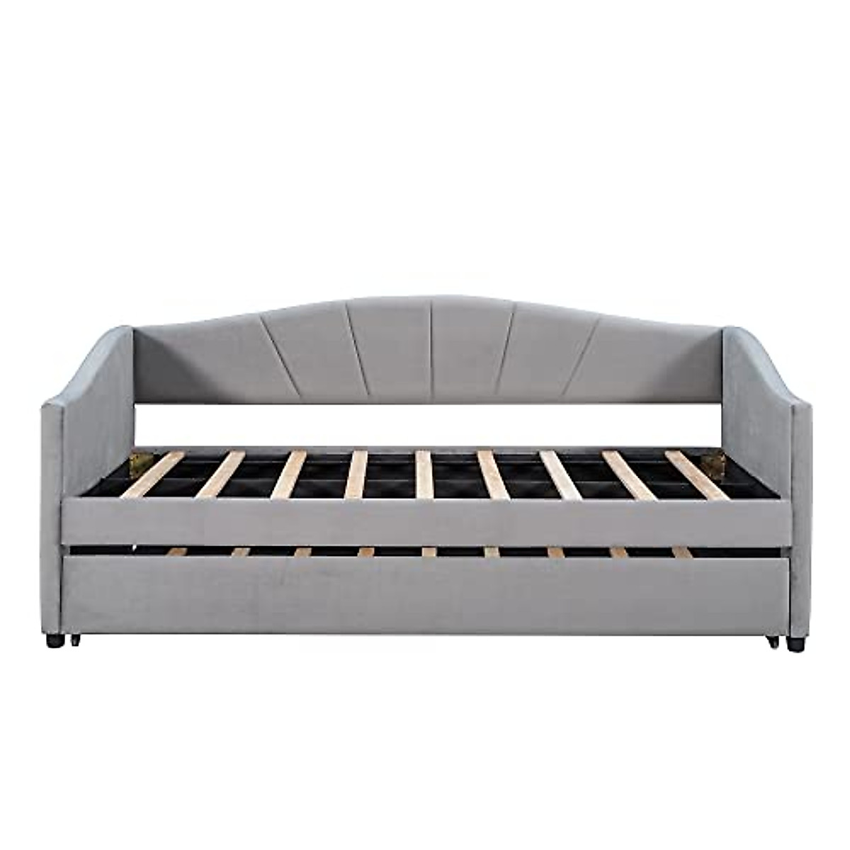 DEYOBED Twin Size Upholstered, Daybed Frame Sofa Bed with Trundle and Wood Slat for Bedroom, Living Room, No Spring Box Needed, Gray