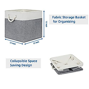 Temary Fabric Baskets 13 Inch Cube Storage Baskets with Rope Handle, Storage Cube Bins Clothes Basket for Gift, Large Storage Baskets for Storage Toys, Books, Blankets (White&Gray)