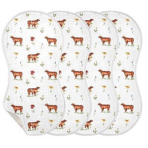 vvfelixl Muslin Burp Cloths Cows Wildflowers Baby Washcloths for Baby Girl Boys 2 Pack White