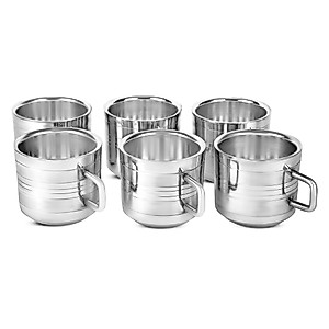 KSJONE Set of 6 Double Wall Stainless Steel Tea Cups, Coffee Cup Espresso Cup Mug, Reusable, Long Lasting & Dishwasher Safe - (5oz, 6 Sets)