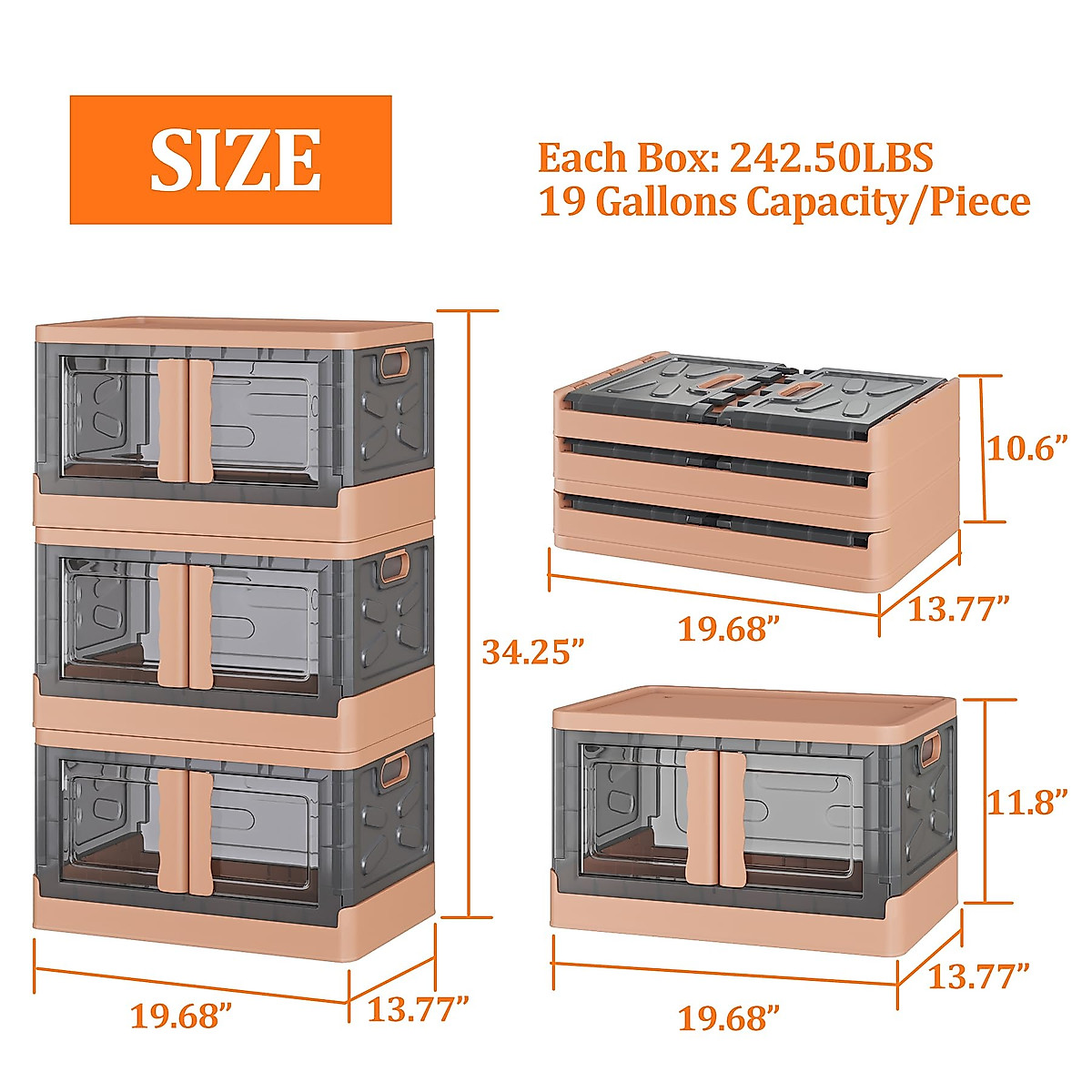 KLONVS Storage Bins with Lids, Stackable Storage Bins with Wheels & Folding Plastic Storage Boxes 1 Set, Storage Containers for Closet Office Organizing, Clothes, Toys, Books, 13 Gallons