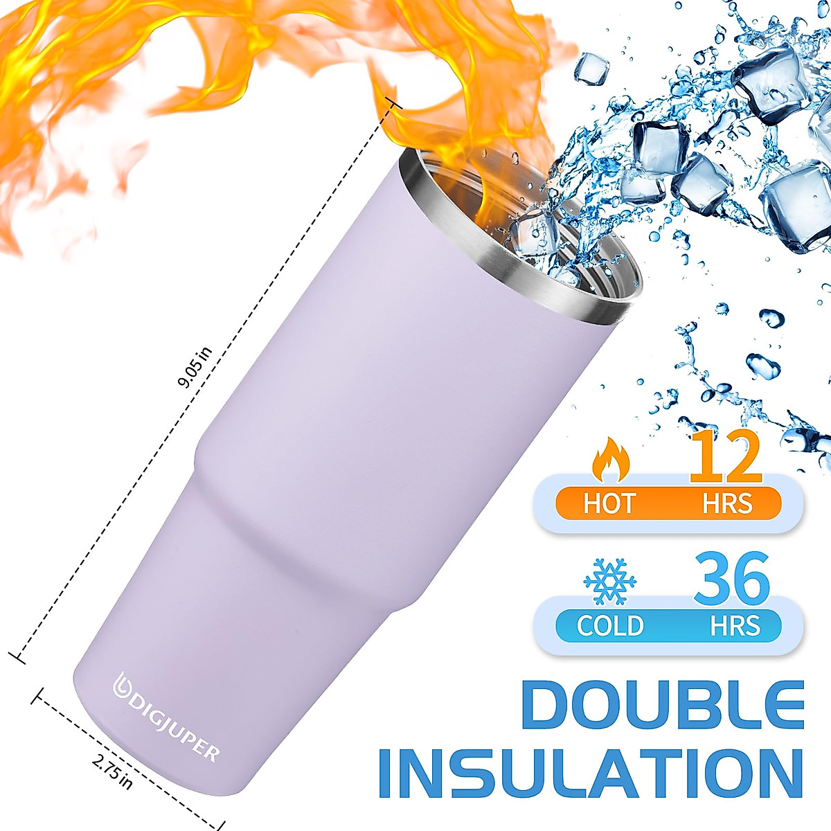 DIGJUPER Insulated Tumbler with Straw and Sleeve - Leakproof Water Bottle Fits in Cup Holder, Stainless Steel Cup Coffee Mug Travel with Lid, Cold for 36 Hrs/Hot for 12 Hrs