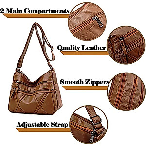 Small Crossbody Bags for Women Leather Shoulder Purses Vegan women Cross body Bag Mini Purse and Handbag Lightweight Ladies Pocketbook Brown