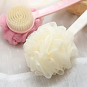INGVY Dry Brushing Body Brush Long Handle Rubbing Back Bath Brush Flower Ball for Adult Soft Hair Dual Purpose Bath Body Brush (Color : Pink)