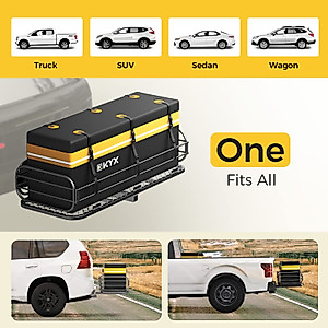 Hitch Cargo Carrier Bag - KYX 15 Cubic Feet Hitch Mount Vehicle Cargo Carrier Bag Car Pickup Truck 100% Waterproof, Anti-Tear 1000D PVC Fabric, Integrated Rain Curtain, Reinforced Straps (59" 18" 24")