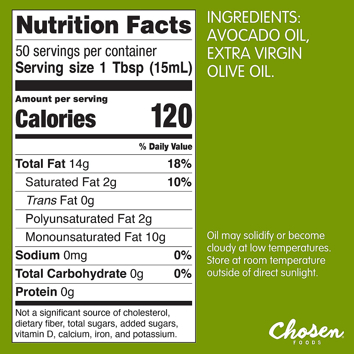 Chosen Foods 50/50 Blend 100% Pure Avocado, Extra Virgin Olive Oil – Non-GMO Blend Oil for Medium-Heat Cooking, Baking, Frying, 25.4 fl oz