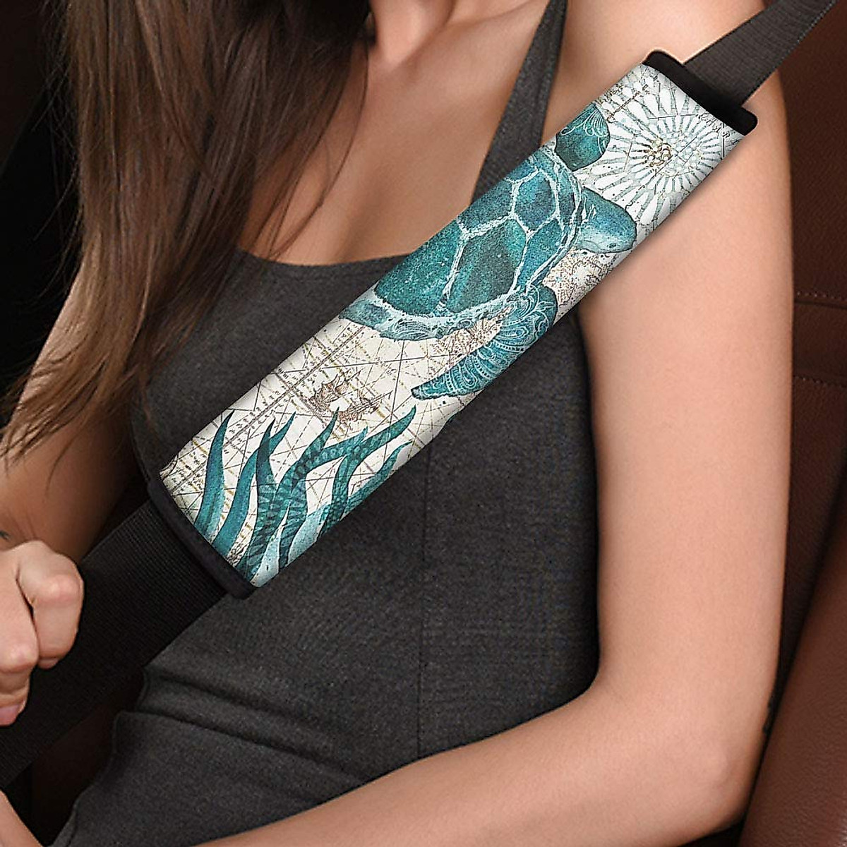 GLENLCWE Vintage Sea Turtle Print Seat Belt Covers for Kids Adutls Soft Shoulder Pads for Most Cars Trucks SUVs