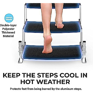 RV Step Covers 3 Pack, 22 Inch Wide RV Step Rug for Fold Up Curved Steps, Wrap Around Radius Stairs Rugs, Camper Carpets for Travel Trailers, Inside Outside RV Stair Covers RV Stabilizer Accessories