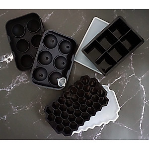 LuckJi Ice Cube Molds - Pack of 3 Ice Cube Trays Silicone Ice Cube Molds with Lid Funnel - Ice Ball Large Square Hexagonal Shapes Ice Maker Molds for Whiskey Reusable as Gift for Men House Bar