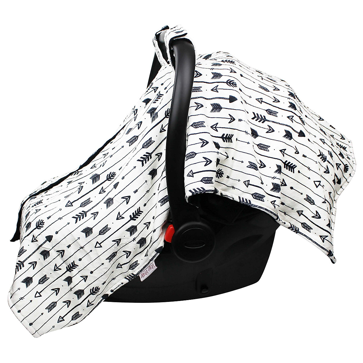 Top Tots Baby Car Seat Canopy Cover - Black Native Arrows on White