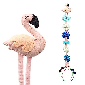 Glaciart One Flamingo Hanging Hair Bow Holder | Headband Holder Hair Bows Organizer for Girls, Baby Headbands Hair Accessories Organizer Storage Wall Hanging Decor for Toddler Girls Room | Gift Idea