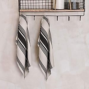 Urban Villa Kitchen Towels 100% Cotton Pack of 6, Highly Absorbent Quick Drying Super Soft Premium Dish Towels for Kitchen with Hanging Loop Hand & Tea Towels - 20x30 Inch, (Black & White, Striped)