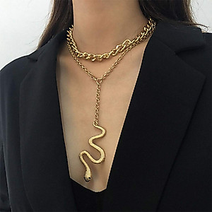 Sixexey Layered Snake Pendant Necklaces Gold Chunky Necklace Chain Jewelry for Women (A-Gold)