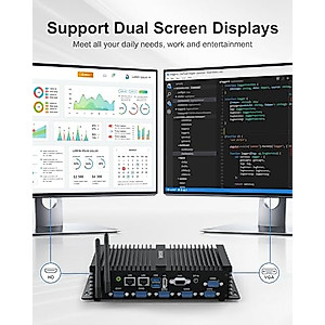 BASOARO Mini Industrial PC Fanless PC i5 4200U Mini PC RS232, Dual Gigabit RJ45 LAN, 8G RAM 128G SSD, HD VGA Dual Display Support 4K, Dual Band WiFi, BT 4.0, 6 USB, Metal Case, Mini PC Windows 10
