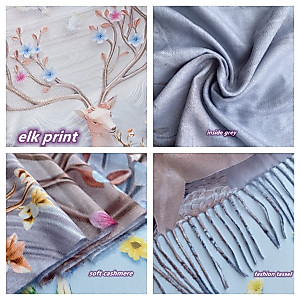 XINYUN Fashion Scarfs for Women with Elk Print Grey Cashmere Shawls and Warps Large Soft Pashmina Blanket Scarf Winter Warm Christmas Gift for Ladies