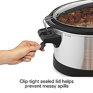 Hamilton Beach Stay or Go Portable 6-Quart Slow Cooker With Lid Lock, Dishwasher-Safe Crock, Silver (33262)