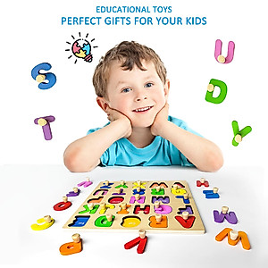 Alphabet Wooden Peg Puzzles Educational Learning Jigsaws Puzzles with Board Knob ABC Letters Alphabet Toys for Toddlers 1 2 3 4 5,Great Preschool Gifts for Girls and Boys