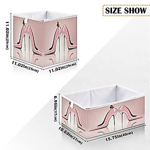 xigua Elegant Pink High Heel Shoes Rectangular Storage Bins - 15.8 x 10.6 x 7 in Large Foldable Rectangular Organizer Storage Basket for Home Office, Nursery, Shelf, Closet