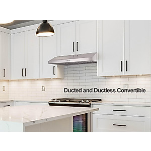 EVERKITCH Range Hood 30inch Under Cabinet, Ductless and Ducted Convertible, 600CFM, with Permanant Stainless Steel Filters