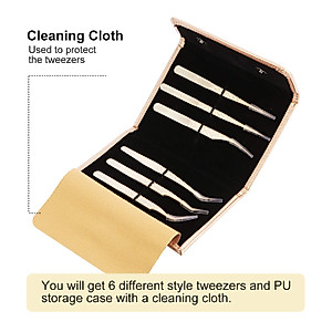 FEITA Eyelash Extension Tweezer Set Gold Lash Applicator Tool - Precision Lashes Diamond Grip Tweezers for 2D-6D Volume & Individual Eyelashes Extensions Supplies (6Pcs)