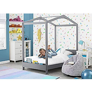 Delta Children Poppy House Wood Twin Bed, Platform Bed - No Box Spring Needed, Grey