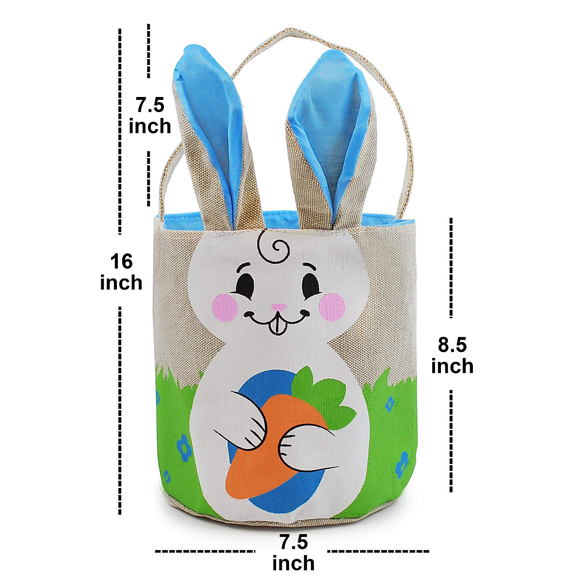 JOYIN 2 Pcs Easter Bunny Basket Set for Easter Eggs Hunt, Burlap Egg Tote Gift for Kids, Party Favor