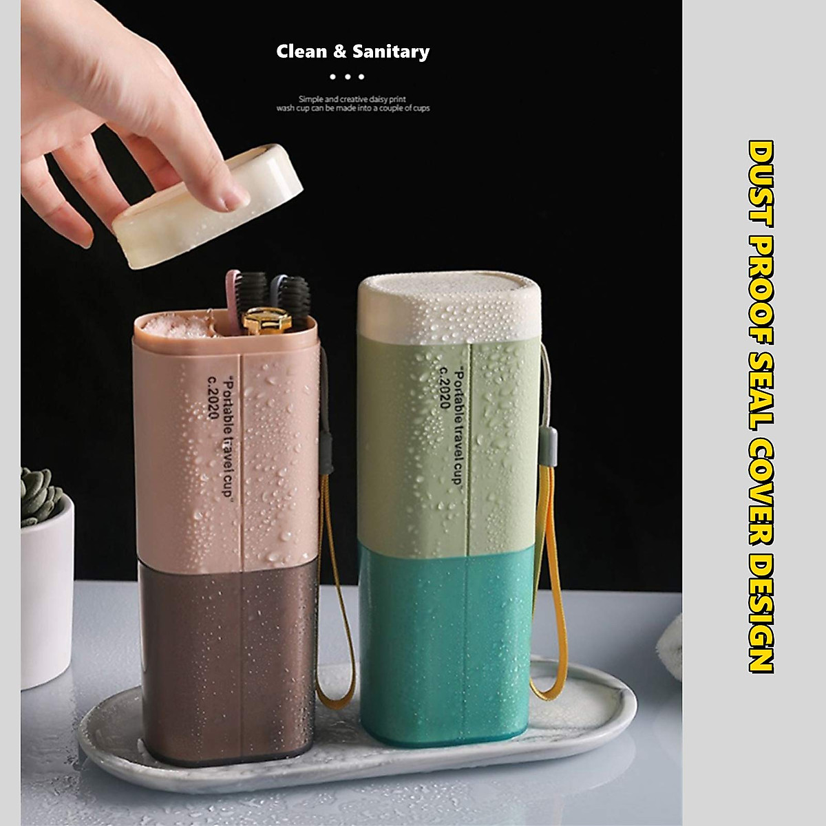 Travel Toothbrush Case Multifunctional Toothpaste Container Case Portable Business Trips Wash Cup Holder Organizer Toothbrushes Towel Storage Box for Traveling, Camping, Business Trip School, Pink