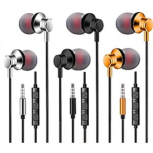 Slowbull 3 Pack wired Earbuds,In-ear headphones with microphone，Wired Earphones with sound insulation,High-definition, pure sound, suitable for smart phone, Android,iPod、iPad、 PC and other 3.5mm jacks