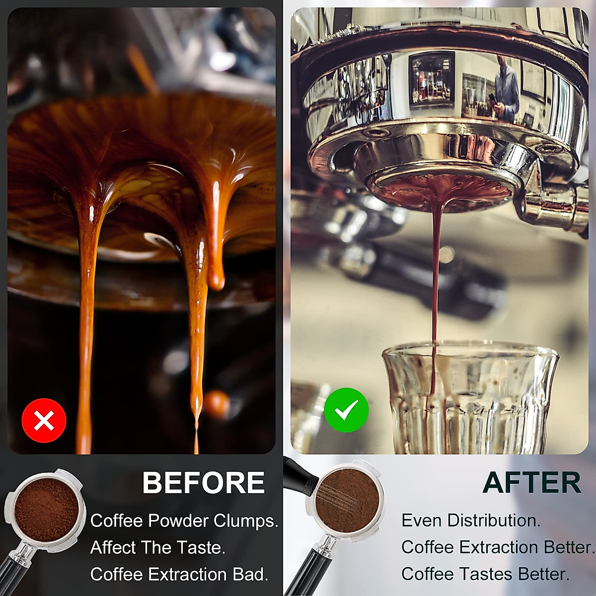 MEINV WDT Espresso Distribution Tool, 0.35mm 7Needles Coffee Stirrer Distributor with Latte Art Pen & Stand, Aluminum Alloy Espresso Whisk with 3 Replaceable Needles for Coffee Bar Baristas (Black)