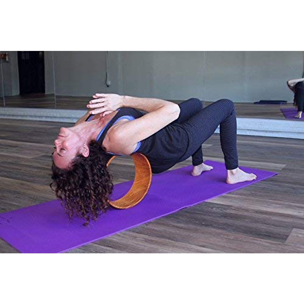 SukhaMat Yoga Wheel - Pro - 12.5" x 5" Yoga Prop Wheel for Deeper Poses, Relieve Back Pain, Stretching, NEW! Online Video Yoga Wheel Instructions & Printed Guide (WoodGrain/Black)