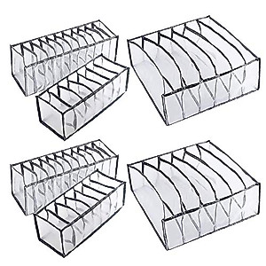 Butishop 6 Pcs Underwear Drawer Organizer Foldable Closet Clothes Dividers Nylon Dresser Compartments Storage Box Set Fit for Bras Socks Underpants Panties and Ties Organization(Grey, 6/7/11)