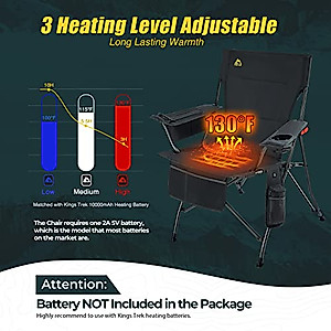 KINGS TREK Camping Chair Heated Foldable, Lightweight for Adult with Cooler, USB Heating Chair for Outdoor, Camping, Hiking, Sports(5V 2A Battery Pack Required)
