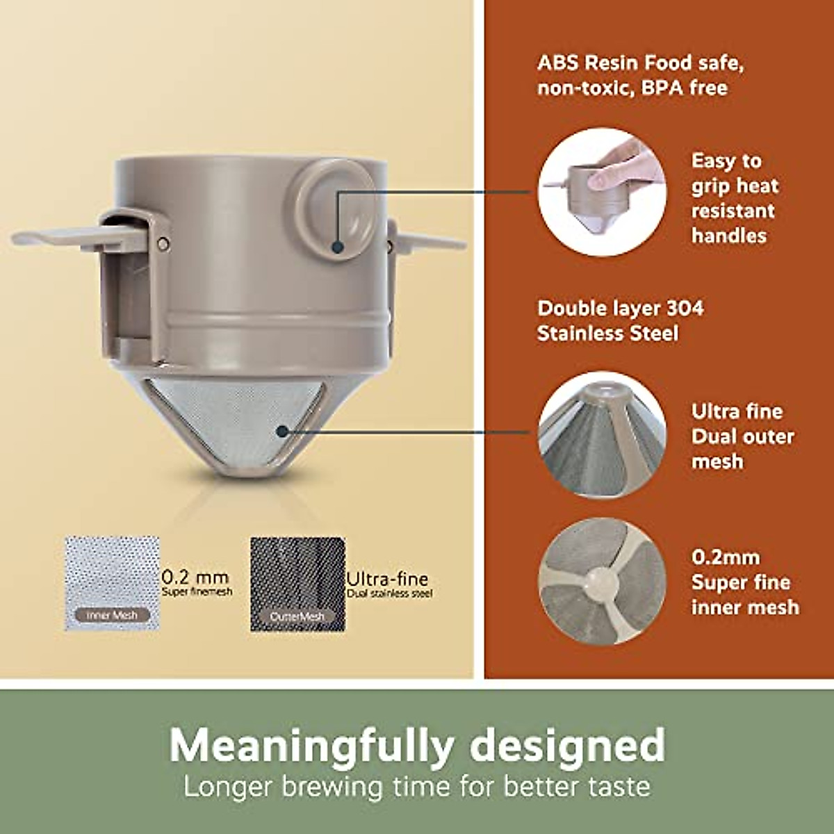 Jocuu Portable Pour Over Coffee Filter, Drip Coffee Maker for Office, Home & Travel, 1- 4 Cups, Stainless Steel, Collapsible, Heat-Resistant Handles, Reusable & Paperless