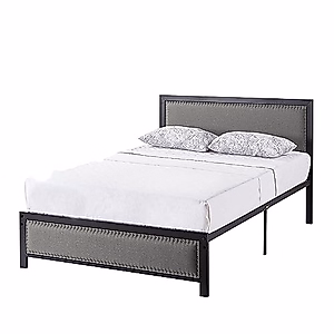 VECELO Queen Size Bed Frame with Linen Fabric Headboard and Footboard, Heavy-Duty Platform with Strong Steel Slats, No Box Spring Needed, Easy Assembly, Grey