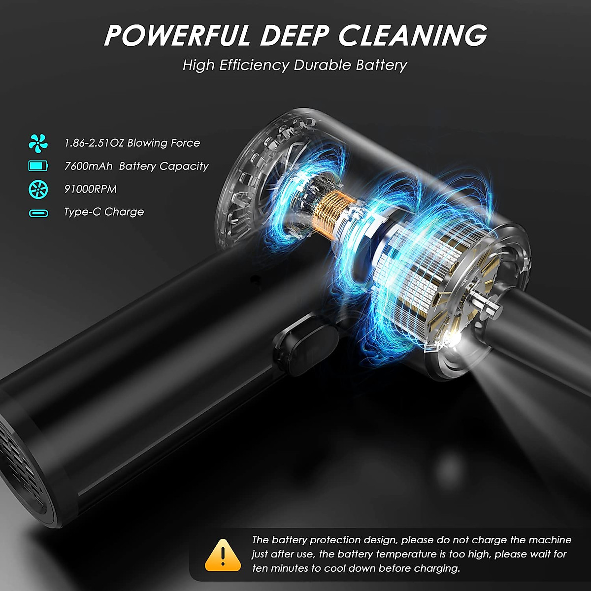 Compressed air Duster - Keyboard Cleaner - Good Replace Compressed for air can - Reusable no Canned air Duster - Computer Cleaner - Car Duster - pc Duster Electric Cordless air Duster 91000RPM 7600mAh