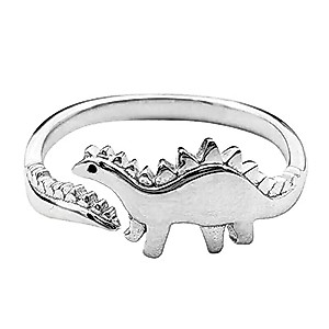 COLORFUL BLING 4Pcs Dinosaur Rings Stegosaurus Tyrannosaurus Triceratops Adjustable Rings for Hip Hop Hippie Style Cool Jewelry Women Men (4Pcs)