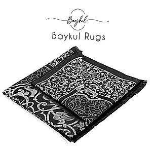 BAYKUL Muslim Prayer Rug - Islamic Turkish Prayer Rugs - Great Ramadan Gifts - Prayer Mat for Women and Men-Islam Carpet-Portable Muslims Mats-Praying Rugs Islam with Beads-Gift Prayer Beads 99 (Grey)
