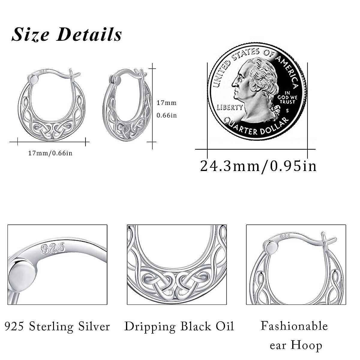 AOVEAO Celtic Knot Earrings 925 Sterling Silver Irish Celtic Hoop Huggie Earrings Irish Celtic Knot Small Round Earrings Jewelry for Women