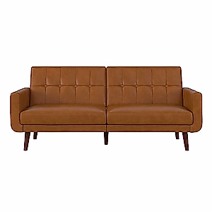 DHP Nia Upholstered Modern, Adjustable Sofa Bed and Couch, Camel Faux Leather Futon