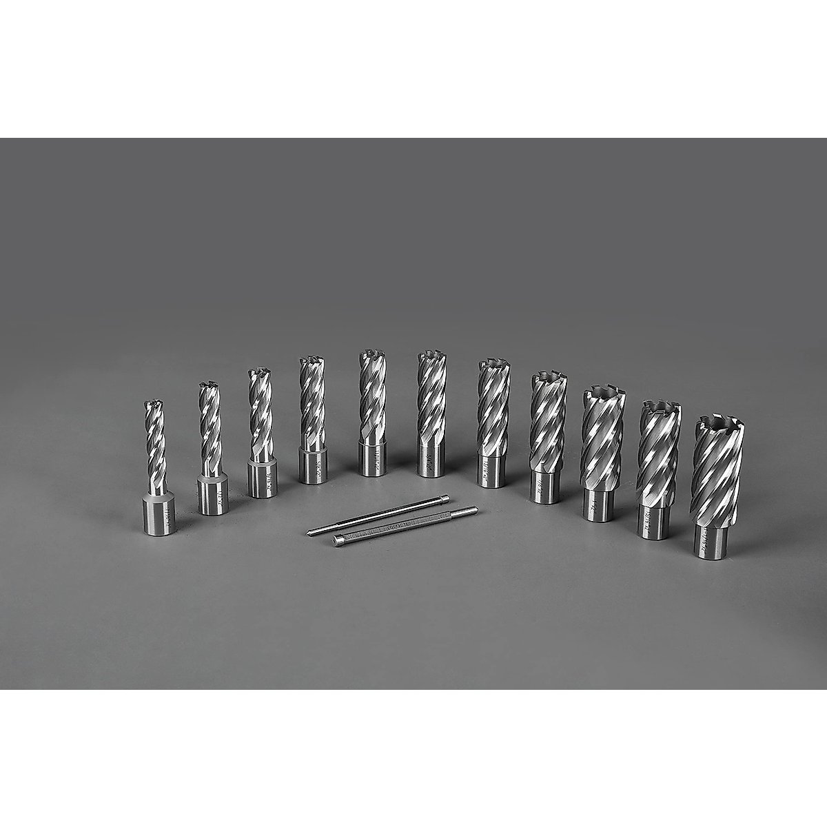 Annular Cutter Set 13 pcs JESTUOUS 3/4 Inch Weldon Shank 2 Cutting Depth and Cutting Diameter from 7/16 to 1-1/16 for Drill Press HSS Standard Kit Two Flat with 2 Pilot Pins