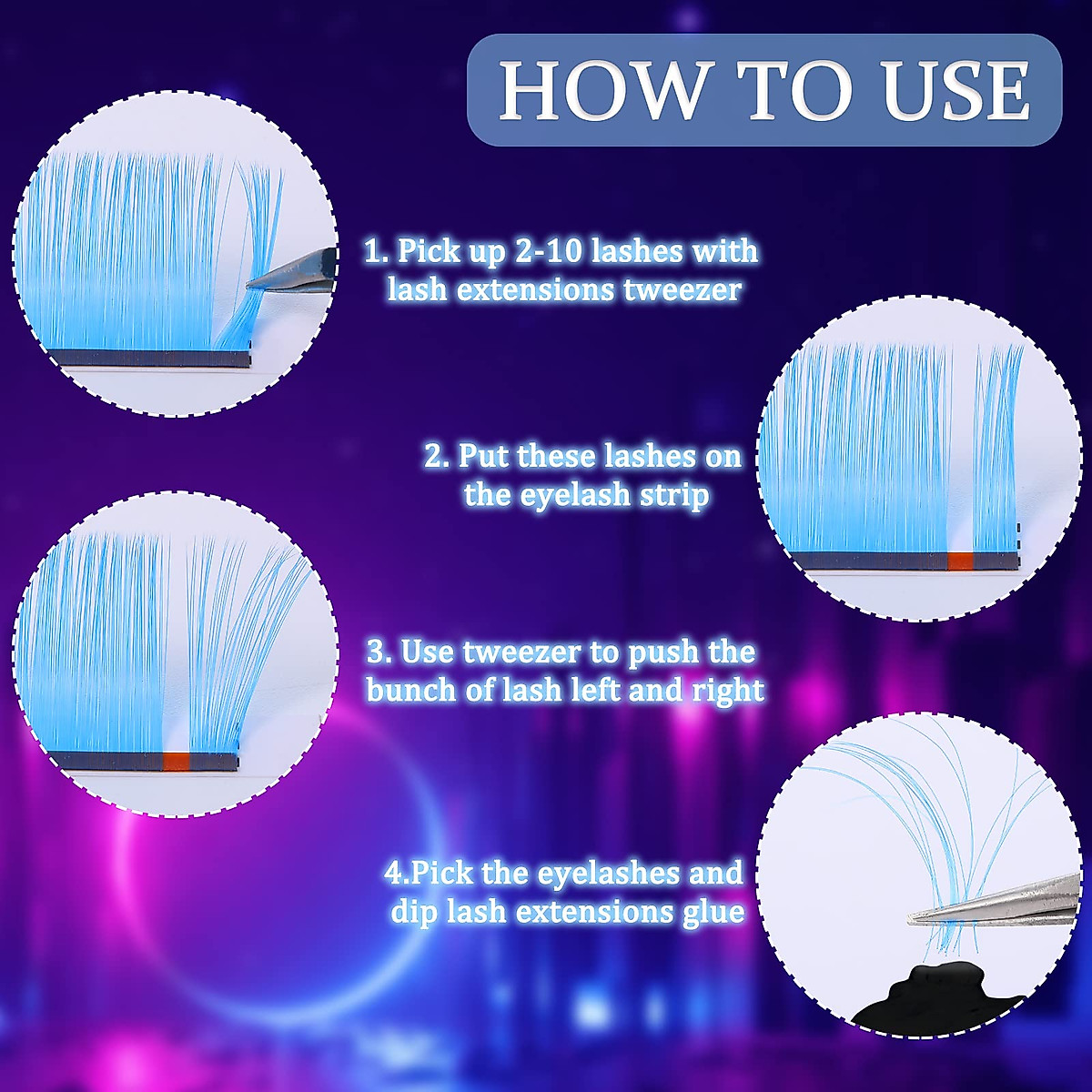 Halloween Neon Color Eyelash Extensions Halloween Party Makeup Eyelashes UV Curl Mix Colored Lash Extension Glow in The Dark Lash Extensions, Mix Color (Multicolored,15-20 mm)