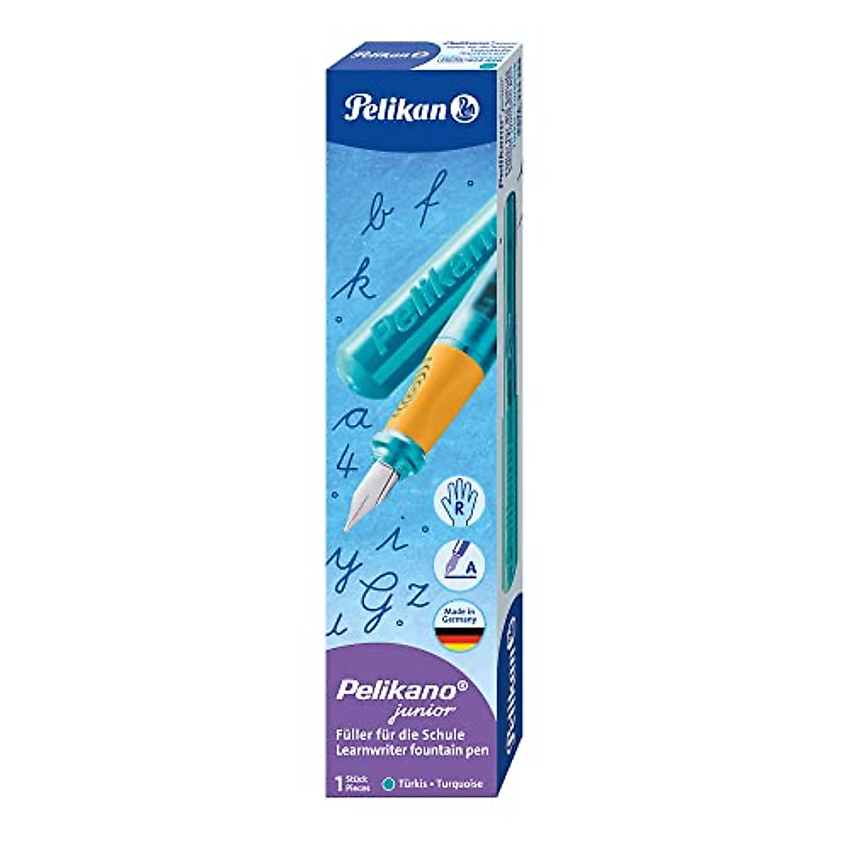 Pelikan Pelikano Jr. Fountain Pen, Right-Handed, Medium Nib, Turquoise, 1 Pen (924886)