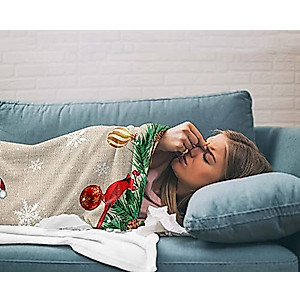 Throw Blanket- Christmas Gnomes Elf Soft Warm Plush Fleece Bed Throw,50x60In Flannel Blankets Xmas Pine Tree Red Cardinal Snowflake Bedding Throws for Women/Men Bedroom Living Room Office Retro Linen