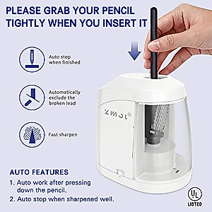 ZMOL Electric Pencil Sharpeners Battery Operated, Pencil Sharpener for Colored Pencils, Auto Stop for No.2/Colored Pencils(6-8mm),School/Classroom/Office/Home(USB Cable Included)