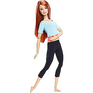Barbie Made to Move Posable Doll in Pastel Blue Color-Blocked Top and Yoga Leggings, Flexible with Red Hair
